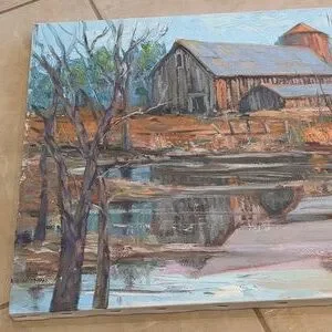 Vintage | Art | Vintage Oil Painting Old Farm Shed Barn Country ...